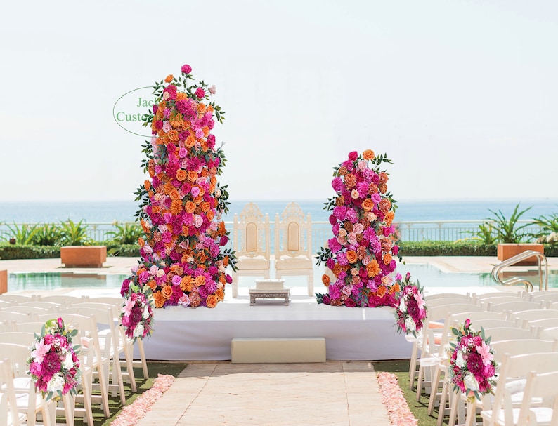 Fuchsia & Orange Flower Arch, Wedding Decor Floral Arrangement - Etsy UK