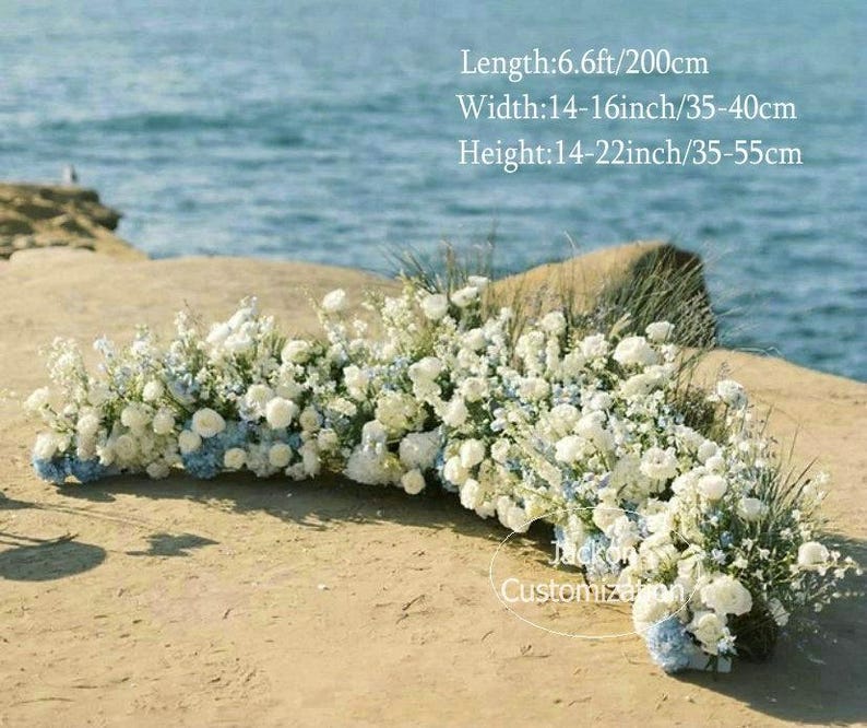 Ivory Blue Wedding Ceremony Aisle Runner Floral,wedding Decor,bridal ...