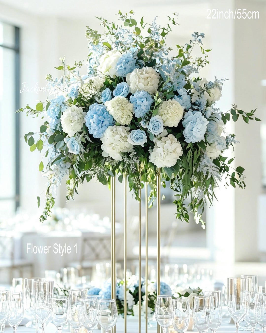 Blue White Flower Centerpiece, Artificial Wedding Table Decor With ...