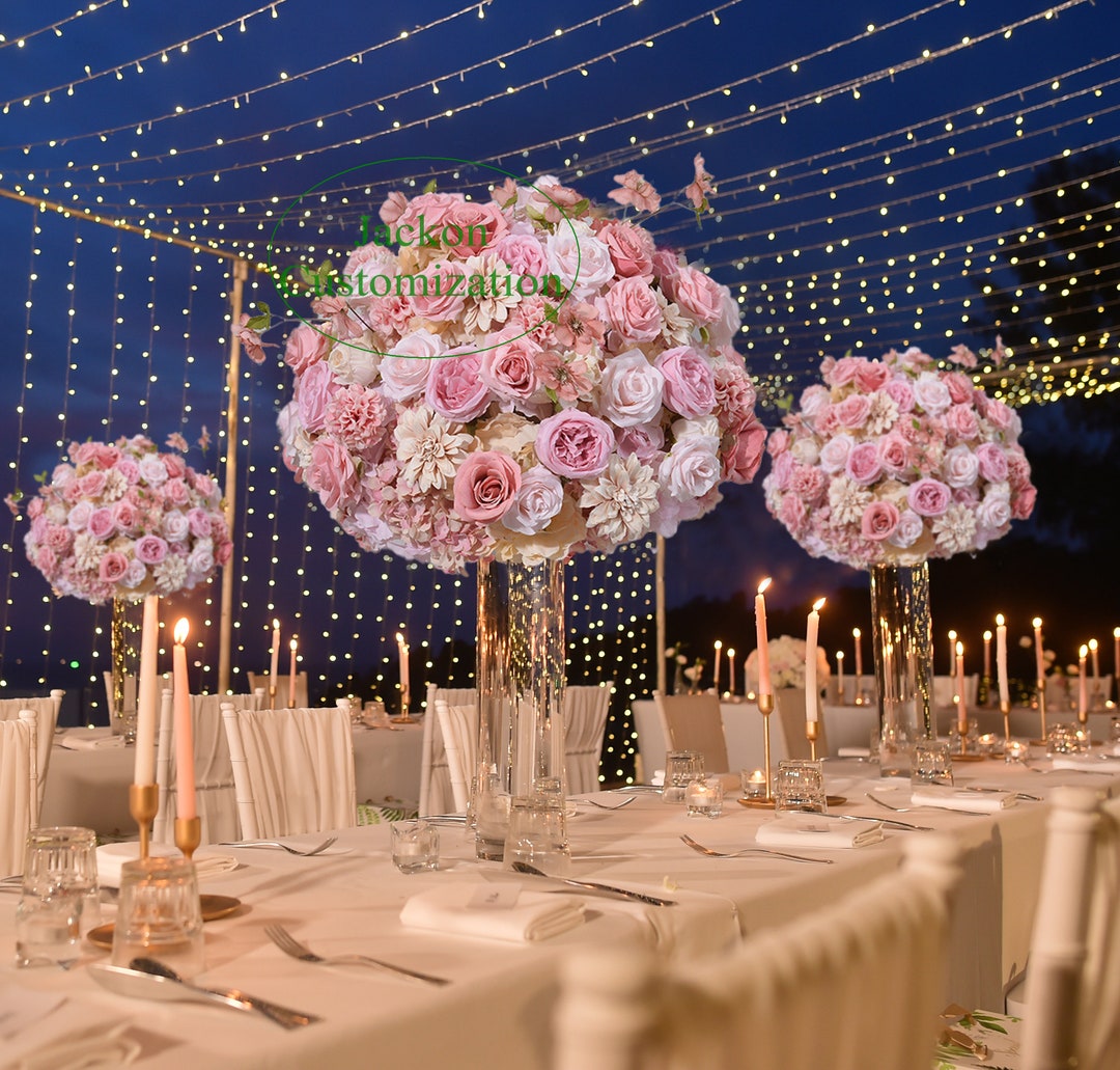 Artificial Dusty Pink Road Lead Flower Ball Table Centerpiece Hand Tied ...