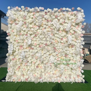 Fabric Roll up Flower Wall Wedding Backdrop, White Light Pink Home Shop ...