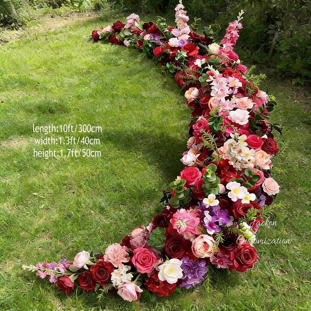 Rich Red & Blush Crescent Ground Flower Arch, Wedding Decor, Lawn Event ...