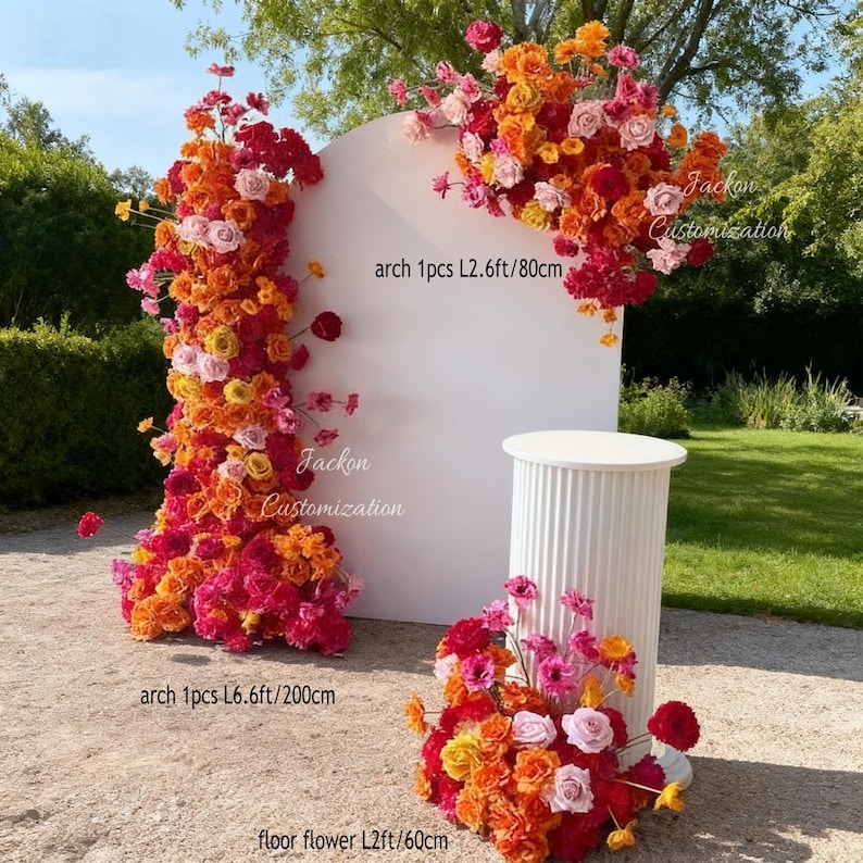 Burnt Orange Hot Pink Wedding Flowers Backdrop, Bridal Shower Flower ...