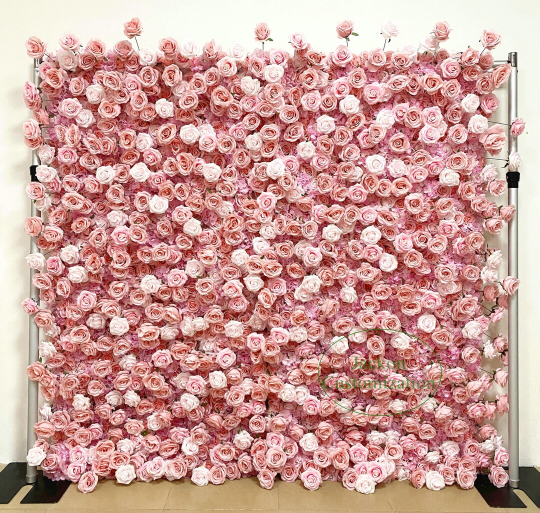 Blush Pink Artificial Rose Wall Cloth Roll up Wedding Ceremony Backdrop ...