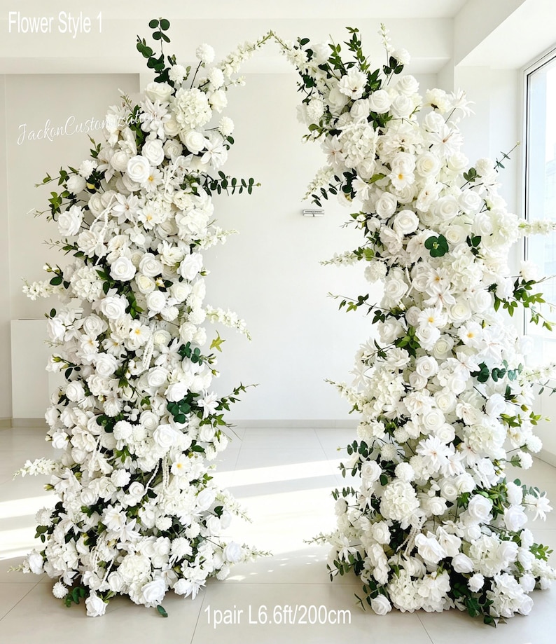 White Rose Hydrangea Wedding Flower Arch, Artificial Floral Columns for ...