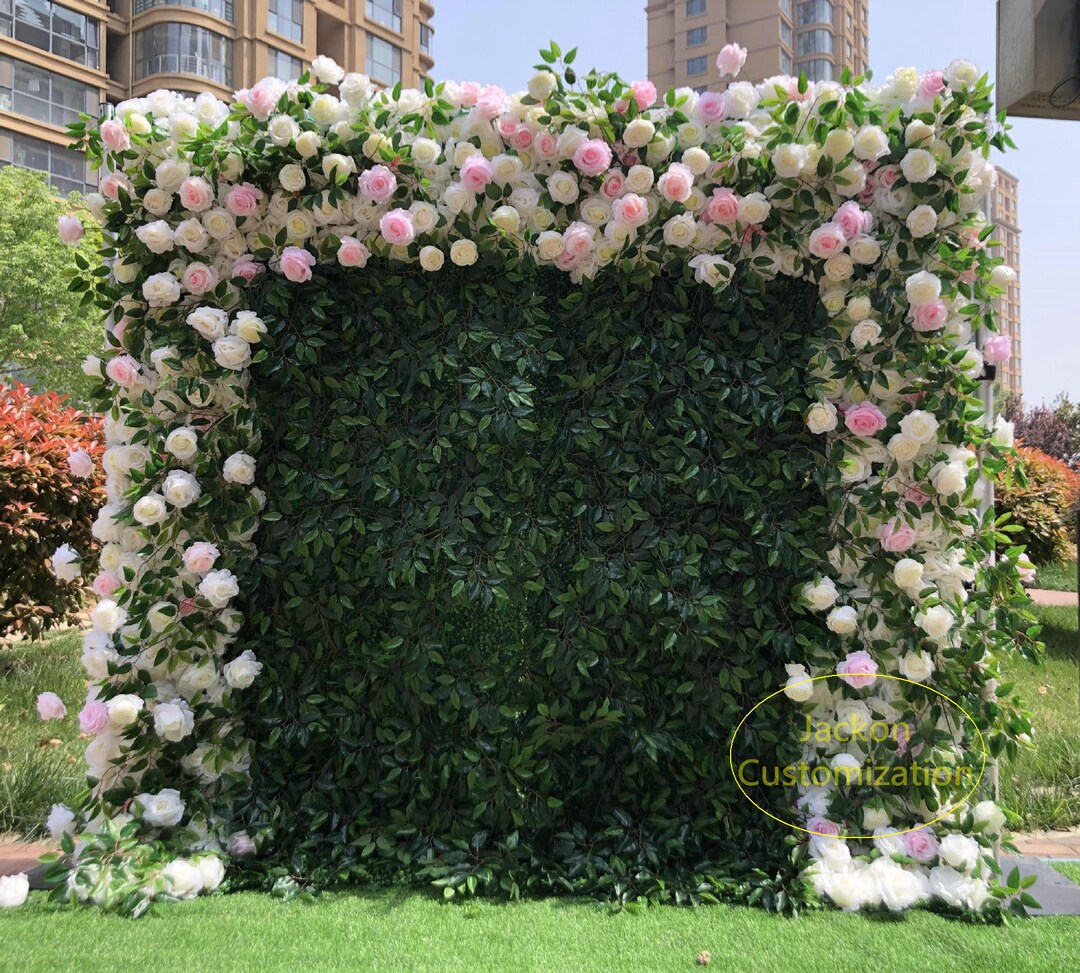 Greenery 5D Cloth Roll up Flower Wall Original Rose Backdrop Decor ...