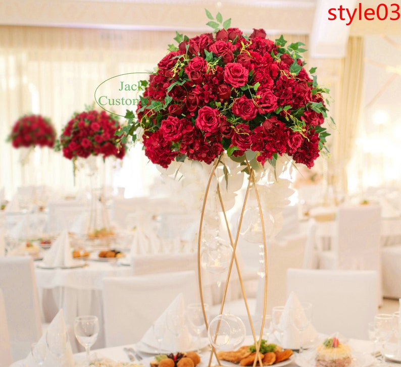 Red Rose Flower Centerpiece, Wedding Table Decor - Etsy