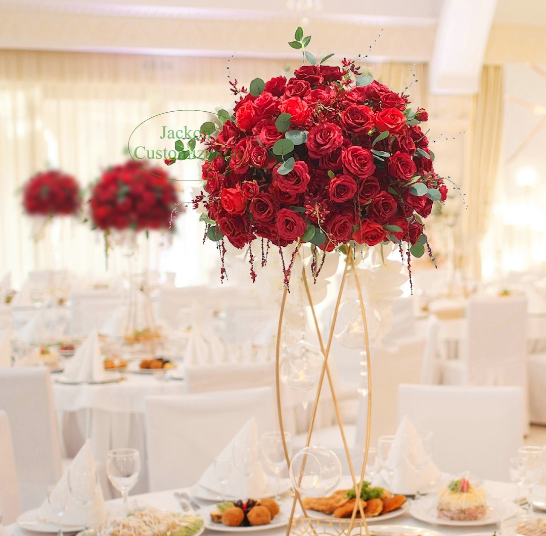 Red Wedding Flower Centerpiece, Table Flower Ball, Artificial Flower ...