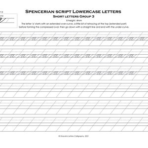 Calligraphy Practice Sheets, Spencerian Script, Lowercase Letters and Drill Excercises, Digital ...