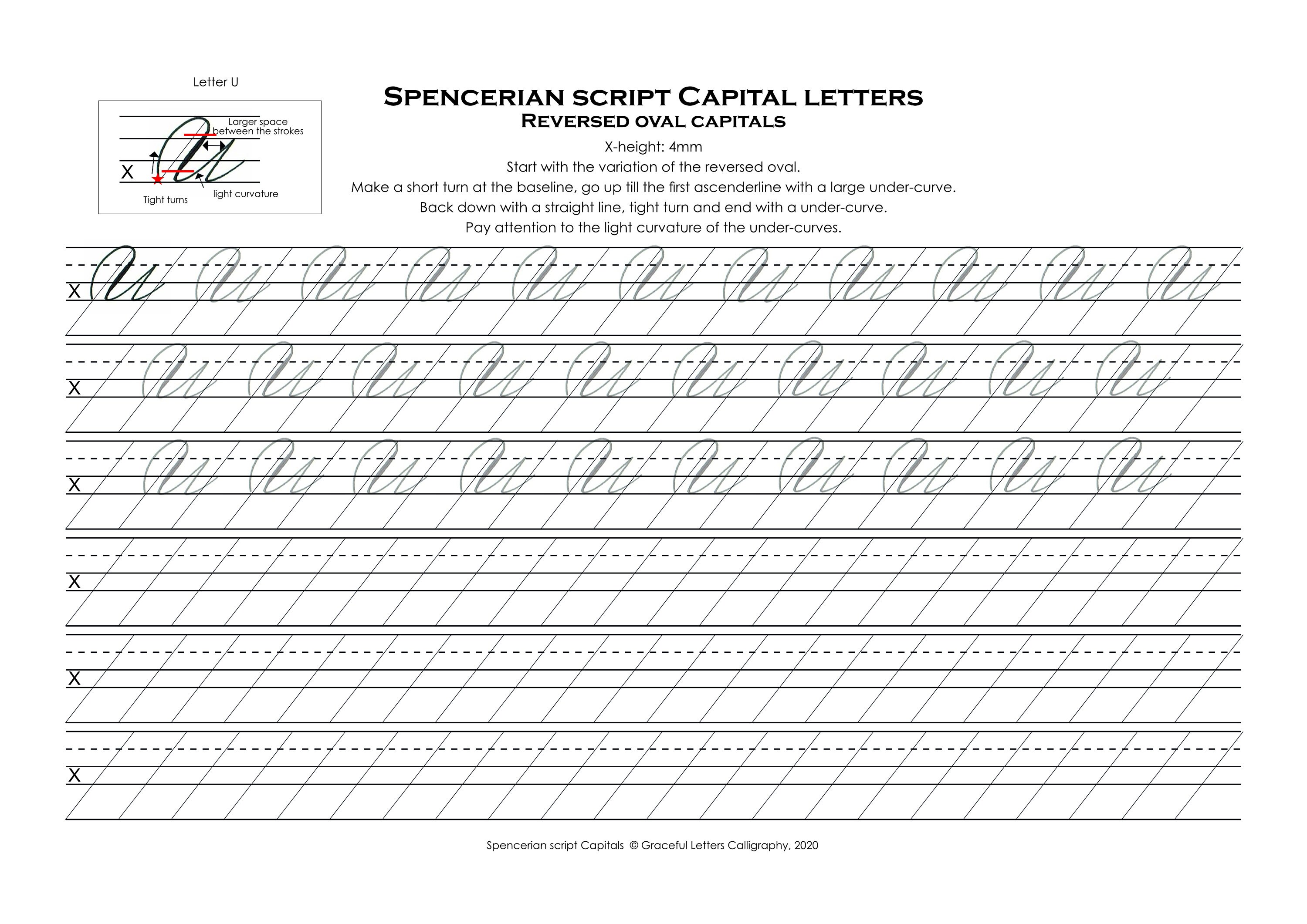 Calligraphy Practice Sheets, Spencerian Script, Capital Letters ...