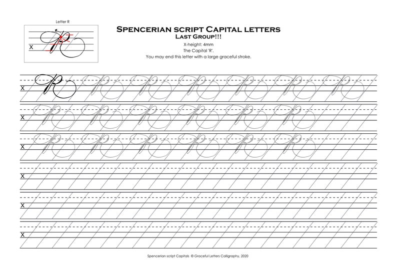 Calligraphy Practice Sheets, Spencerian Script, Capital Letters ...