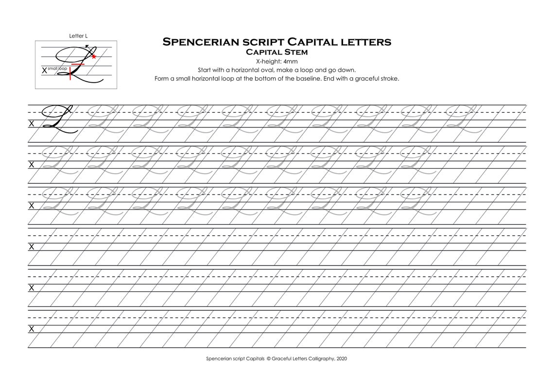 Calligraphy Practice Sheets Spencerian Script Lowercase - Etsy
