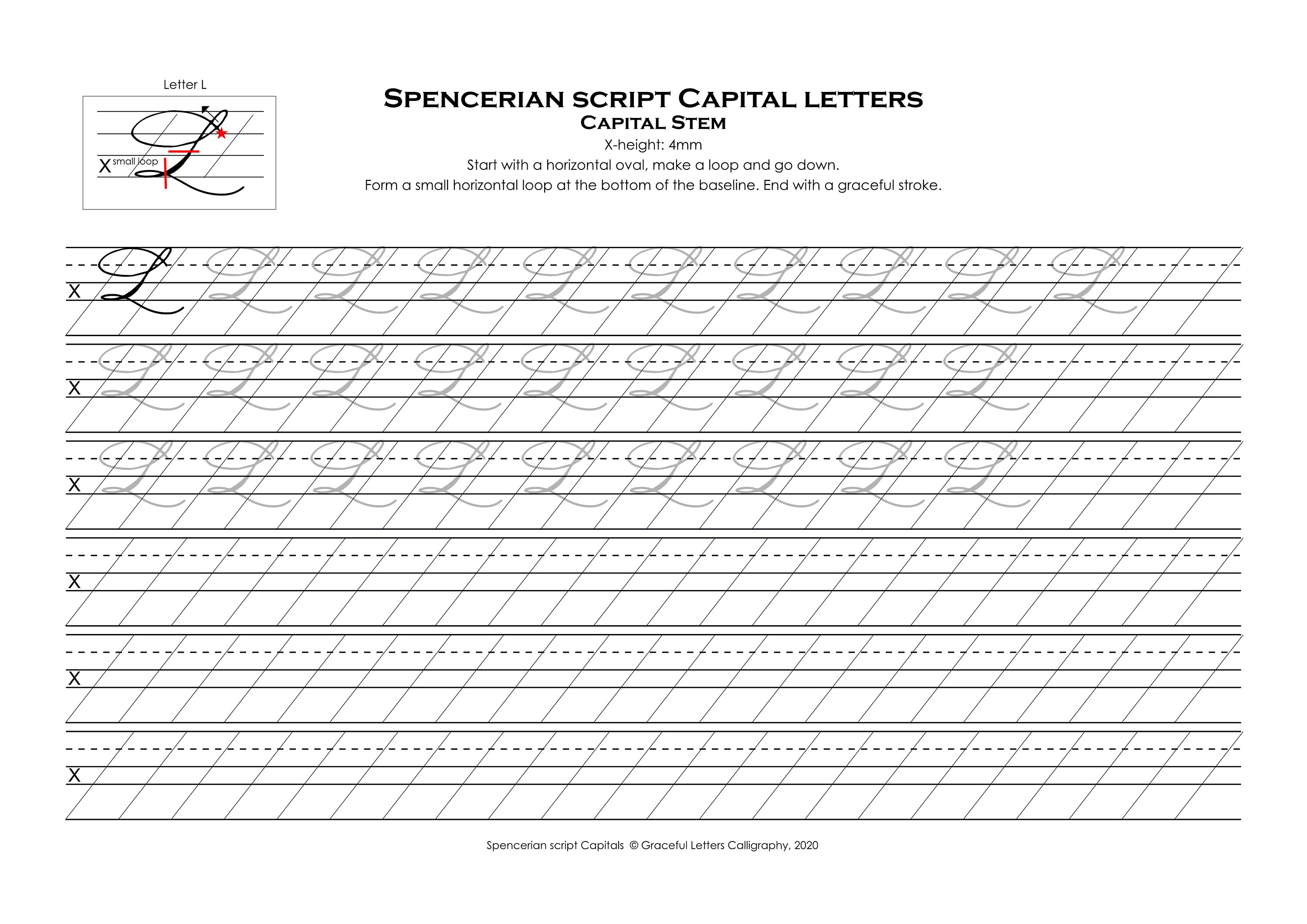 Calligraphy Practice Sheets, Spencerian Script, Capital Letters ...