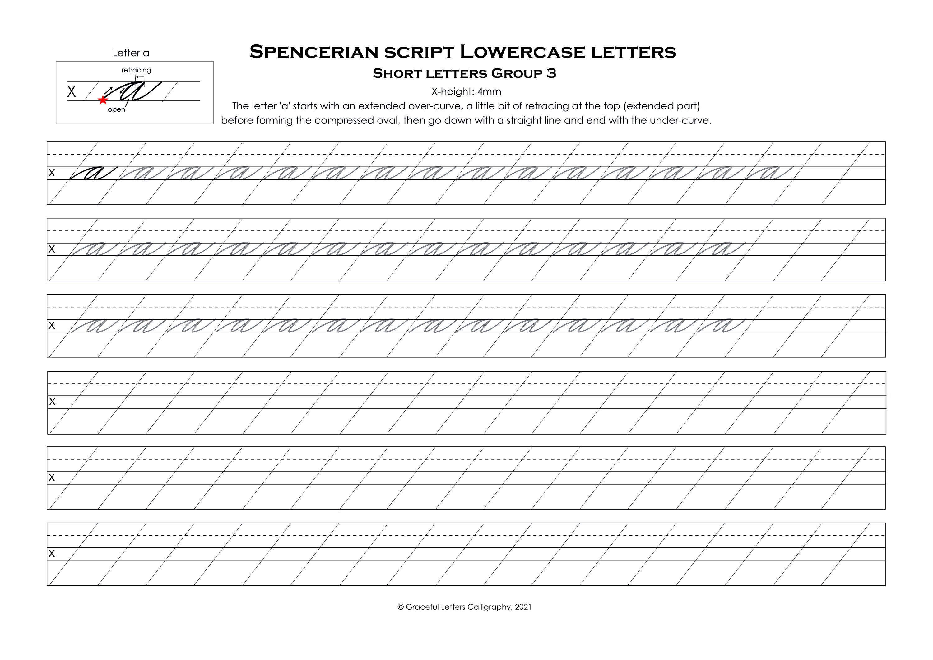 Calligraphy Practice Sheets, Spencerian Script, Lowercase Letters and ...