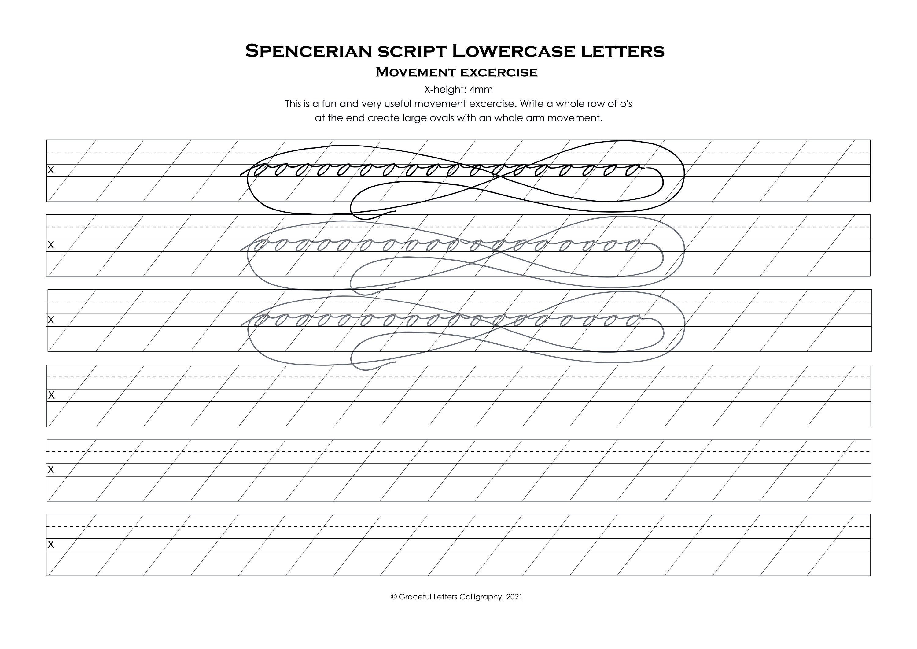 Calligraphy Practice Sheets, Spencerian Script, Lowercase Letters and ...