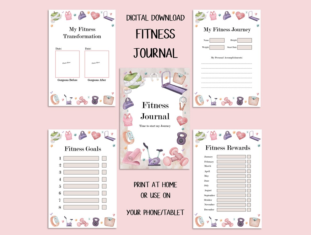 DIGITAL DOWNLOAD Fitness Journal - Including Measurements, Weekly Weigh ...