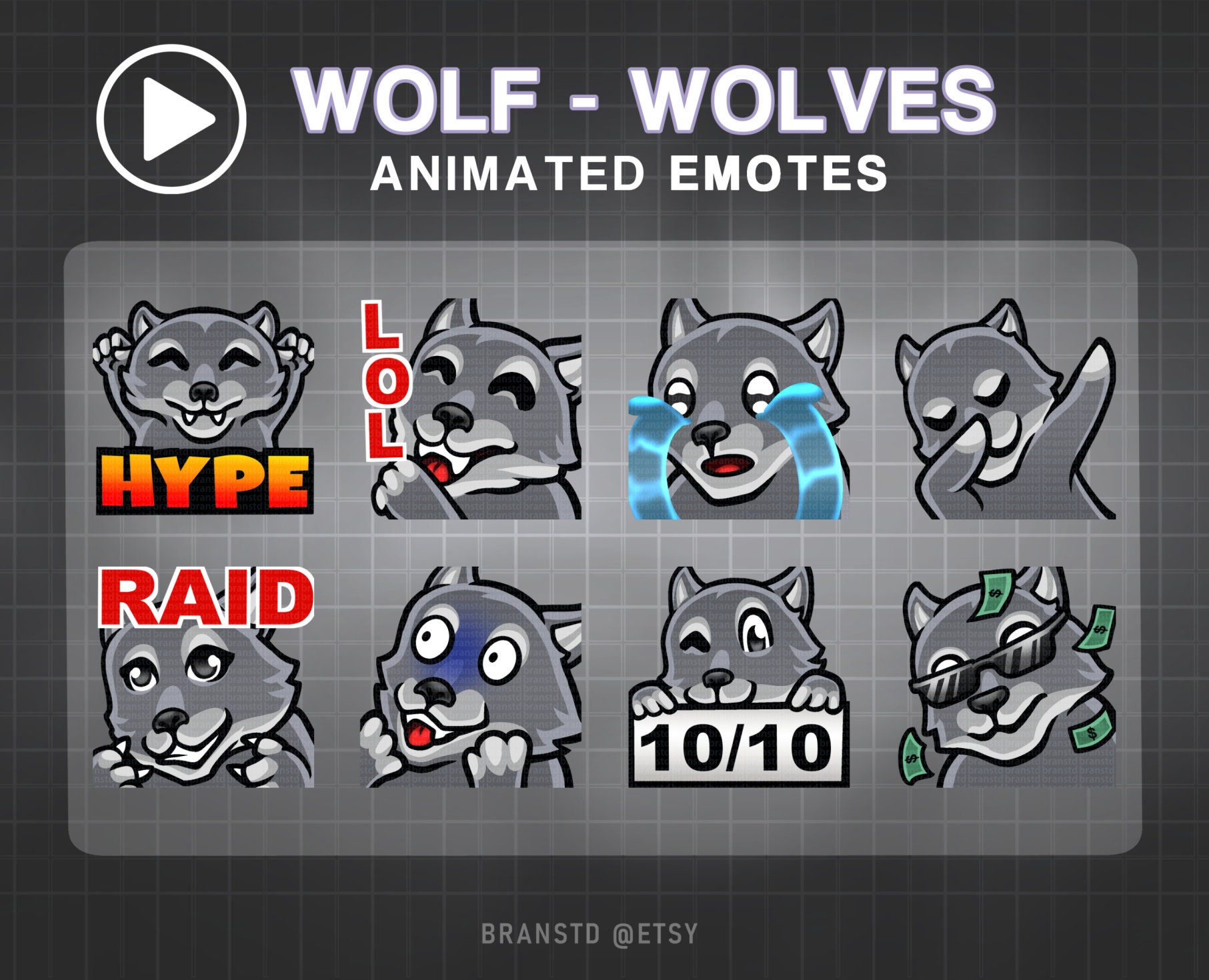 8X ANIMATED Wolf Twitch Emotes - ANIMATED Twitch Emotes - Etsy