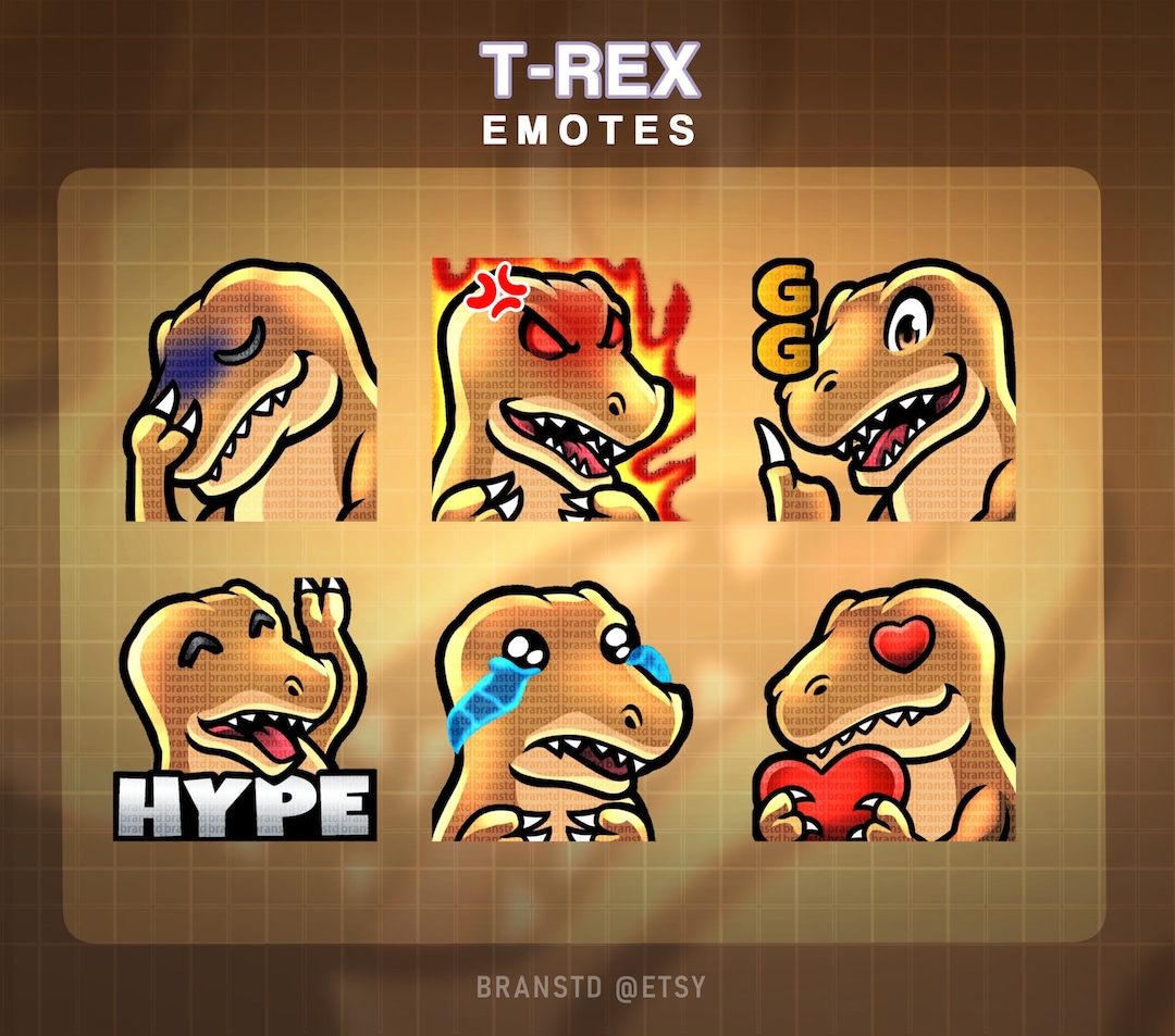 6x T-rex Emotes - Dinosaur Emotes - Twitch Emotes - Etsy