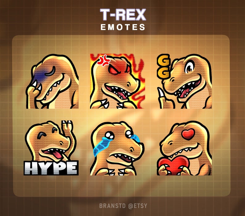 6x T-rex Emotes - Dinosaur Emotes - Twitch Emotes - Etsy