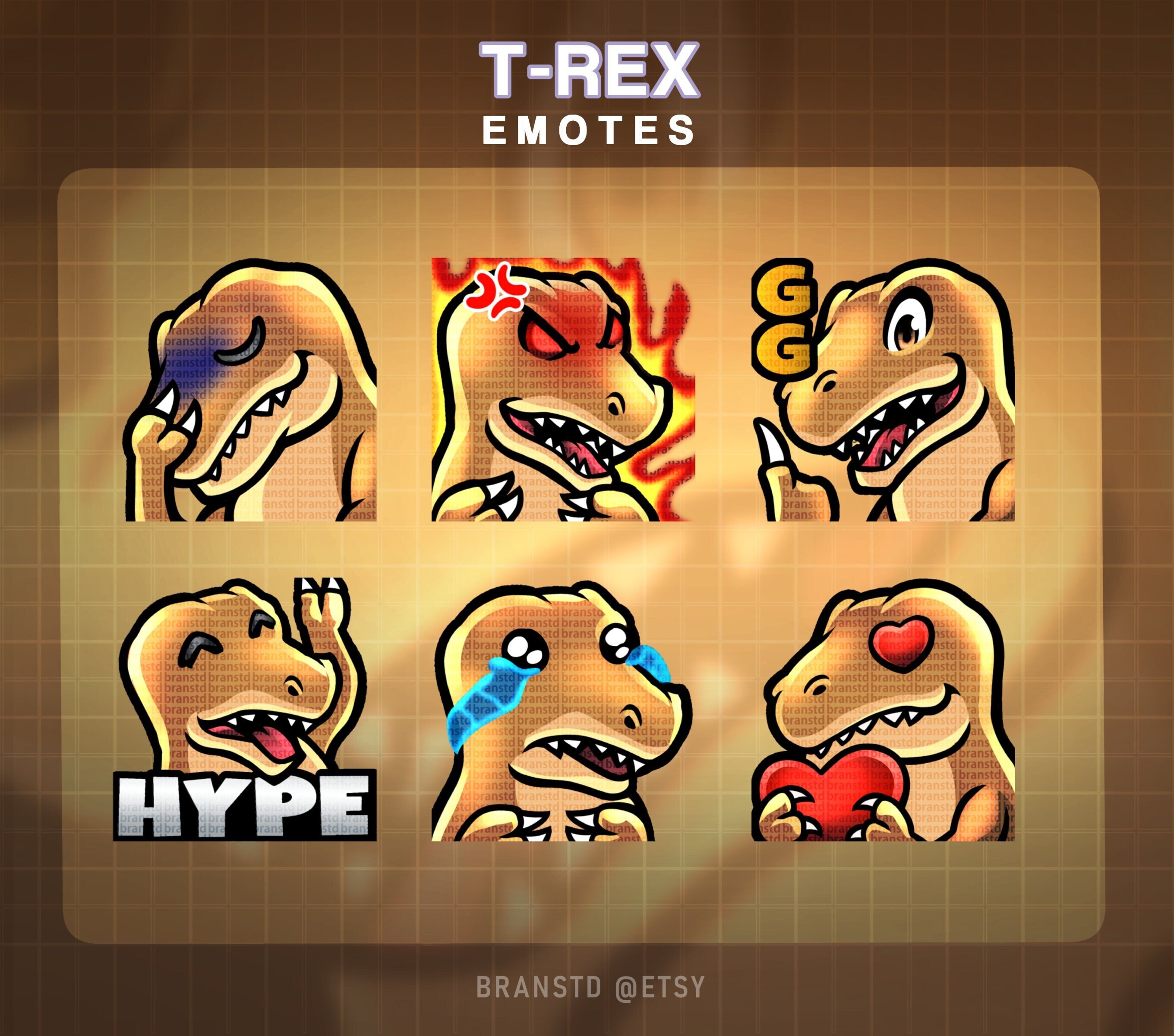 6x T-rex Emotes - Dinosaur Emotes - Twitch Emotes - Etsy