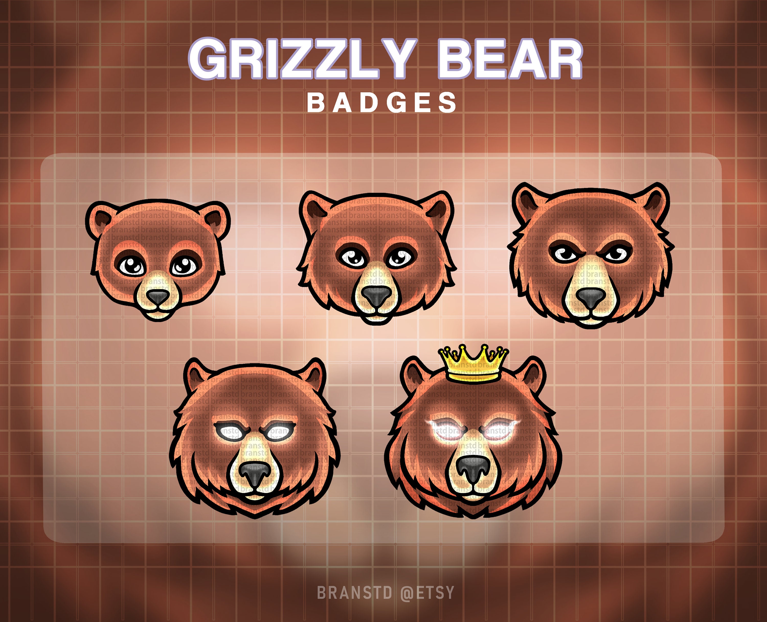 5x Grizzly Bear Badges - Bear Twitch Badges - Twitch Badges - Etsy