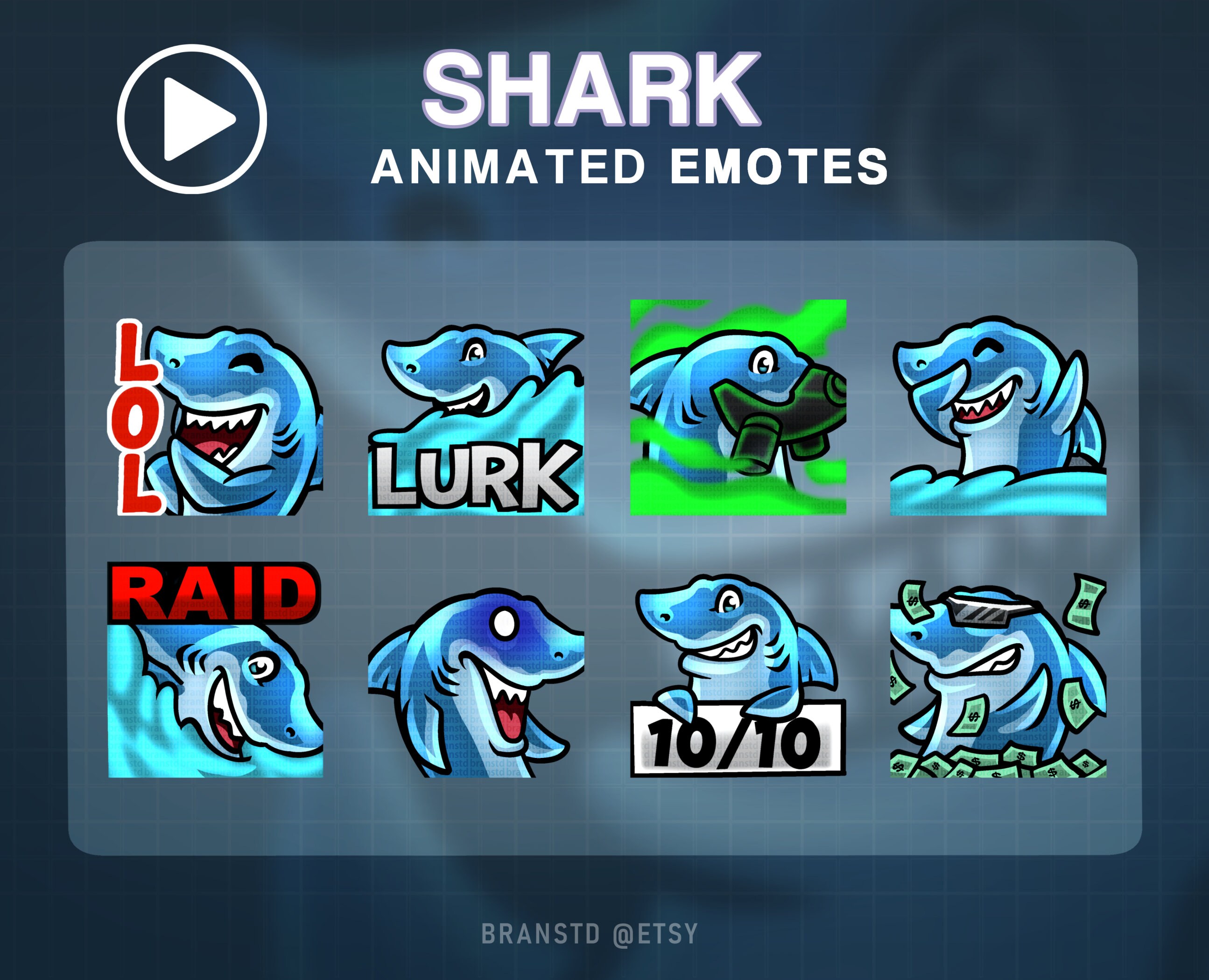 8X ANIMATED Shark Twitch Emotes ANIMATED Twitch Emotes - Etsy