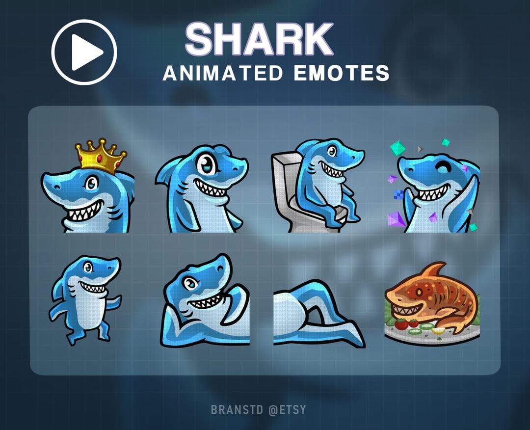 8 Animated Shark Twitch Emotes: Crown, Dance, Pooping (digital Download ...