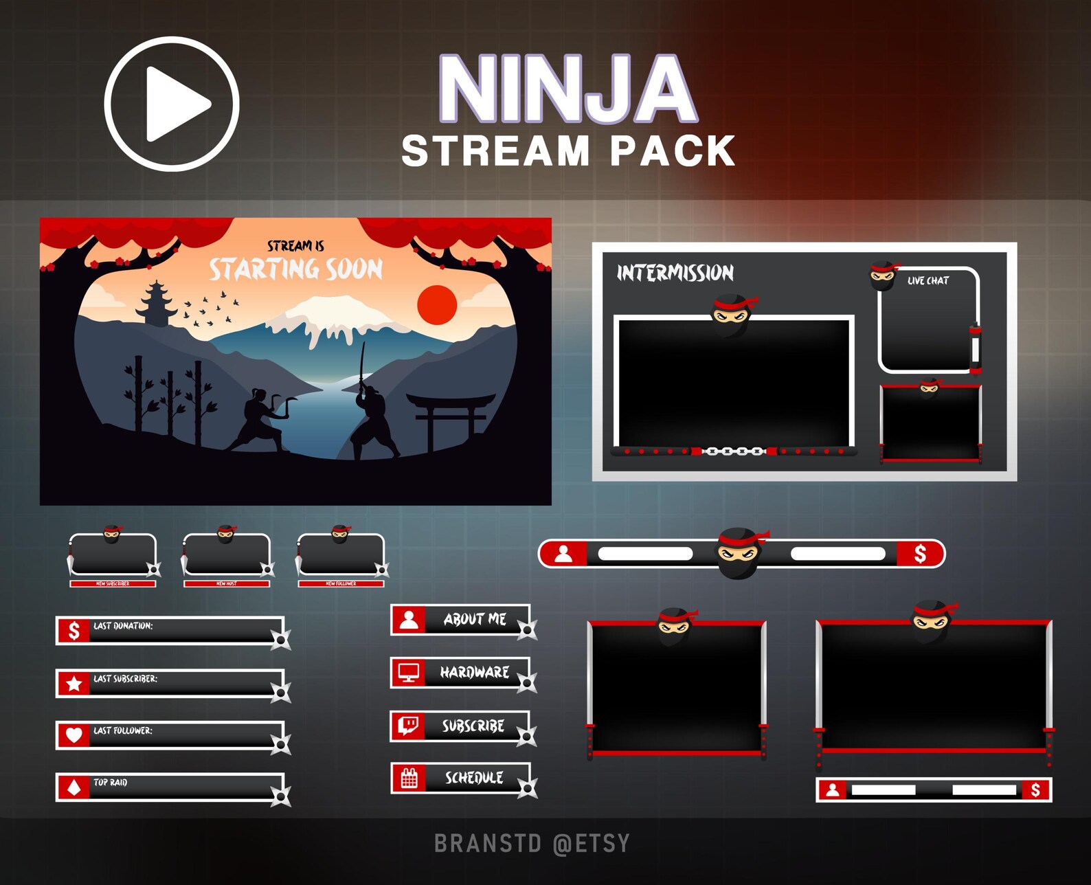 Ninja Stream Package: Animated Twitch Overlay Screens (digital Download ...