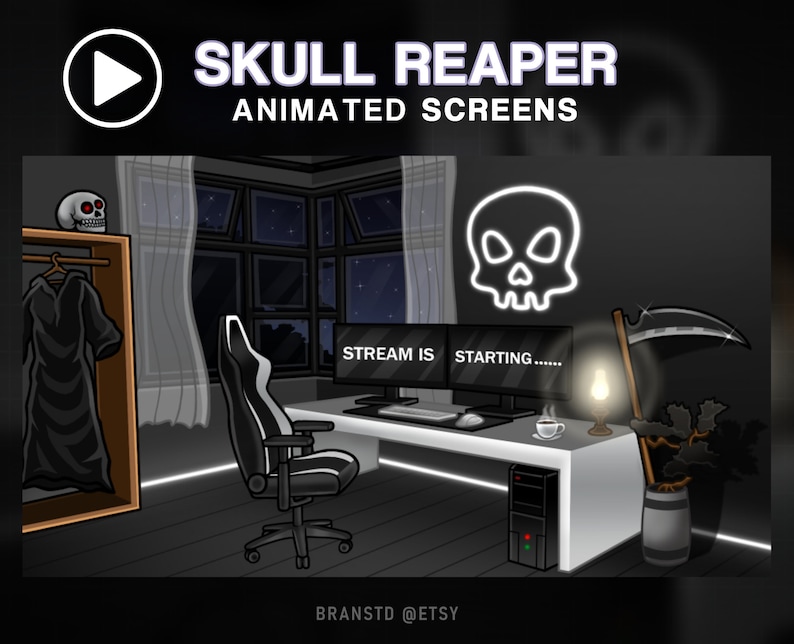 4x ANIMATED Stream Screens - Skull Reaper - Horror - Darkness Room ...
