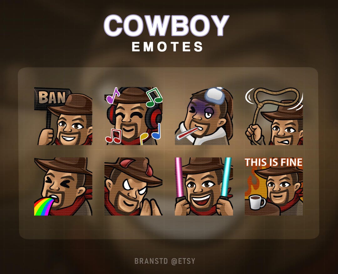 8x Cowboy Twitch Emotes - Wild West Twitch Emotes - Western Twitch ...