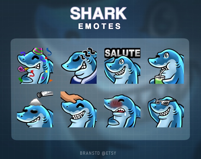 Emotes Shark / 8 Cute Emotes for Streaming / Digital / Chibi Shark ...