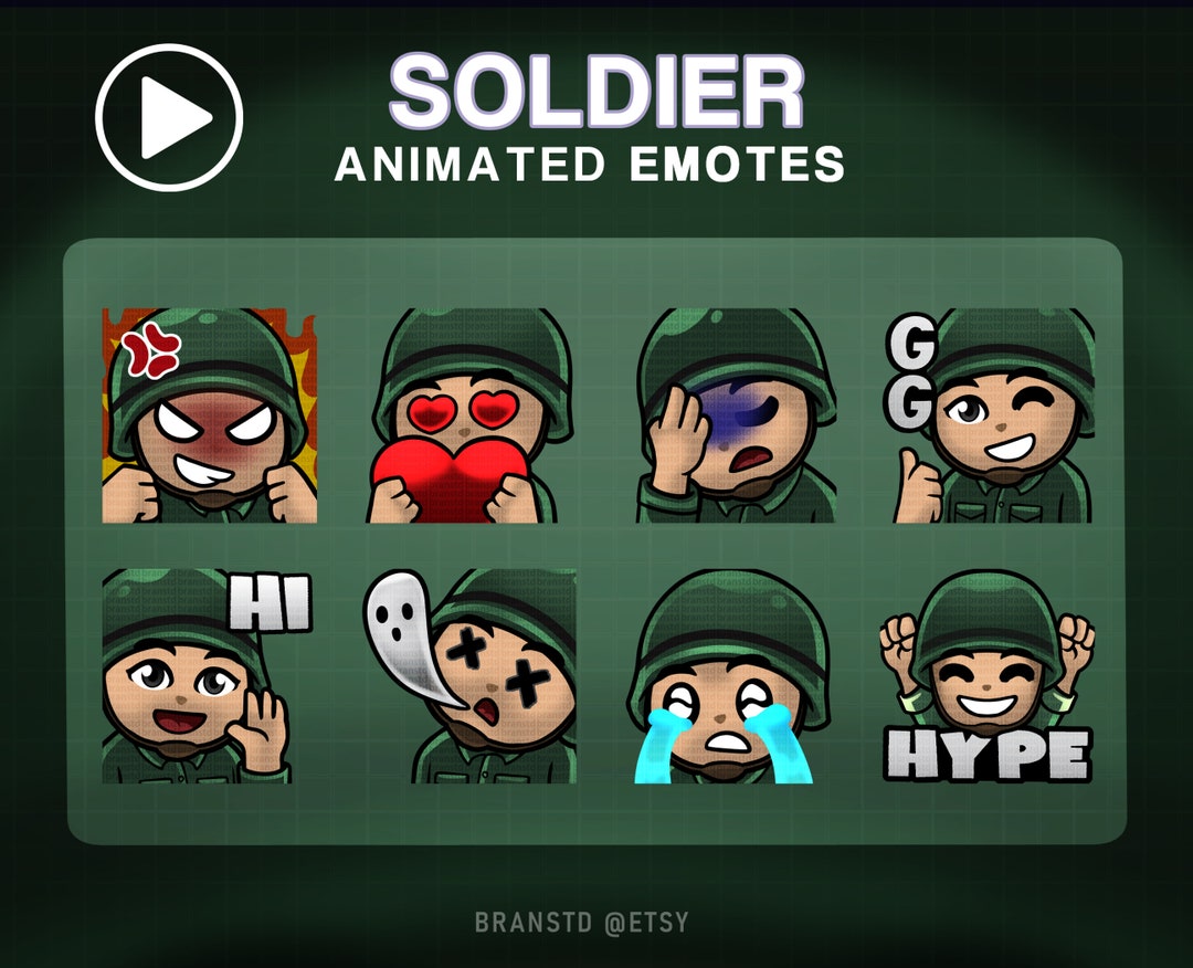 8X ANIMATED Soldier Twitch Emotes - Army ANIMATED Twitch Emotes - Etsy ...