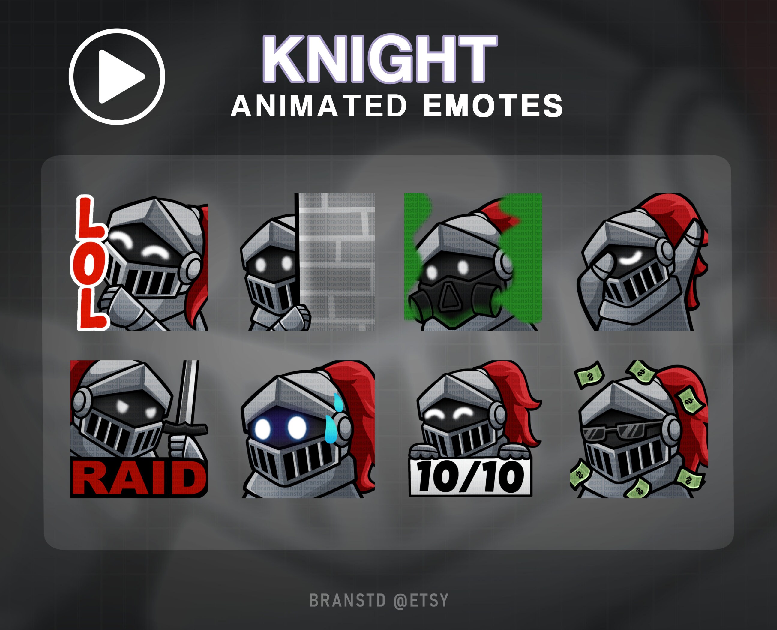 8x ANIMATED Knight Character Emotes for Twitch, Discord, Mixer, or ...