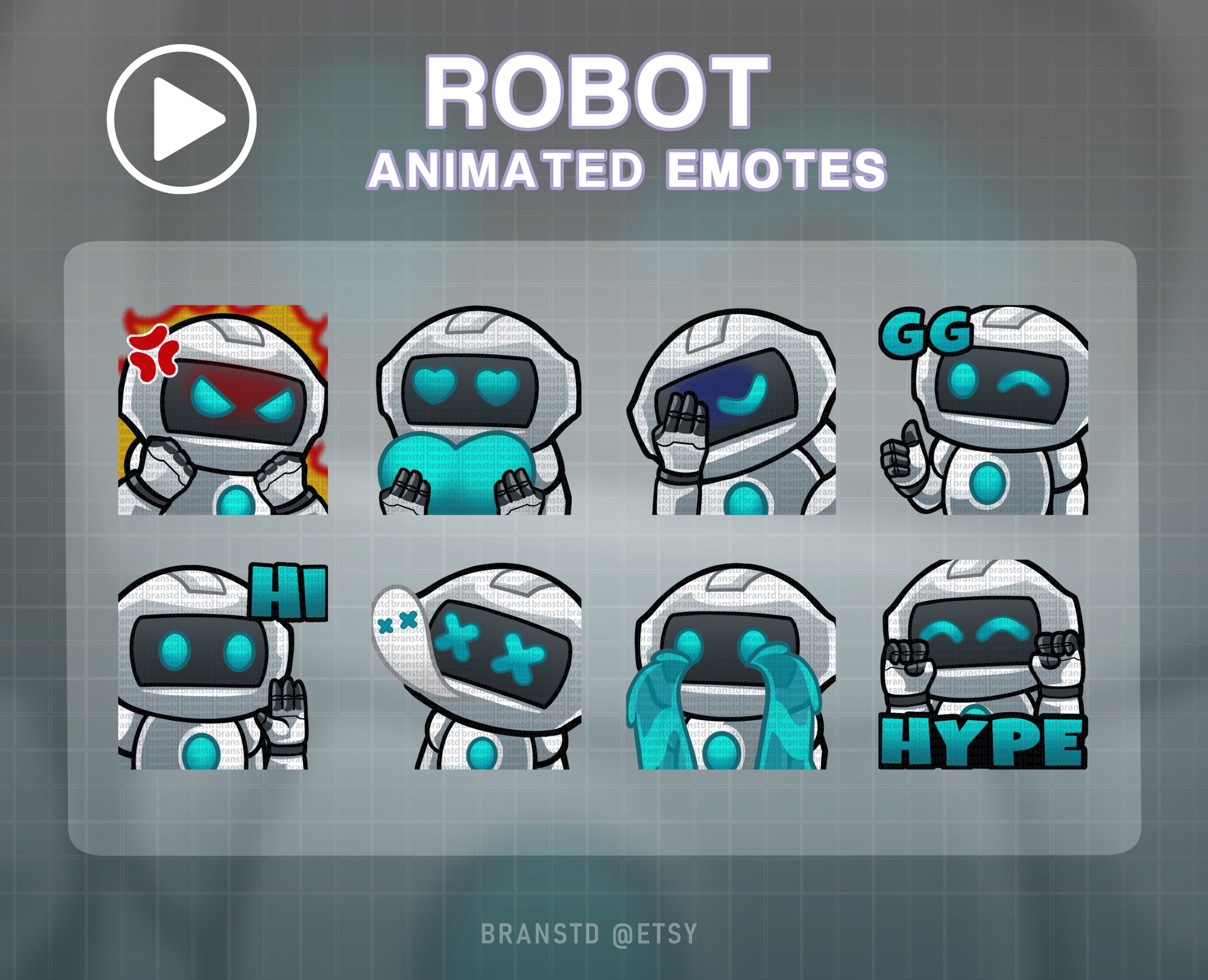 8 X ANIMATED Robot Twitch Emotes Cyborg Twitch Emotes - Etsy