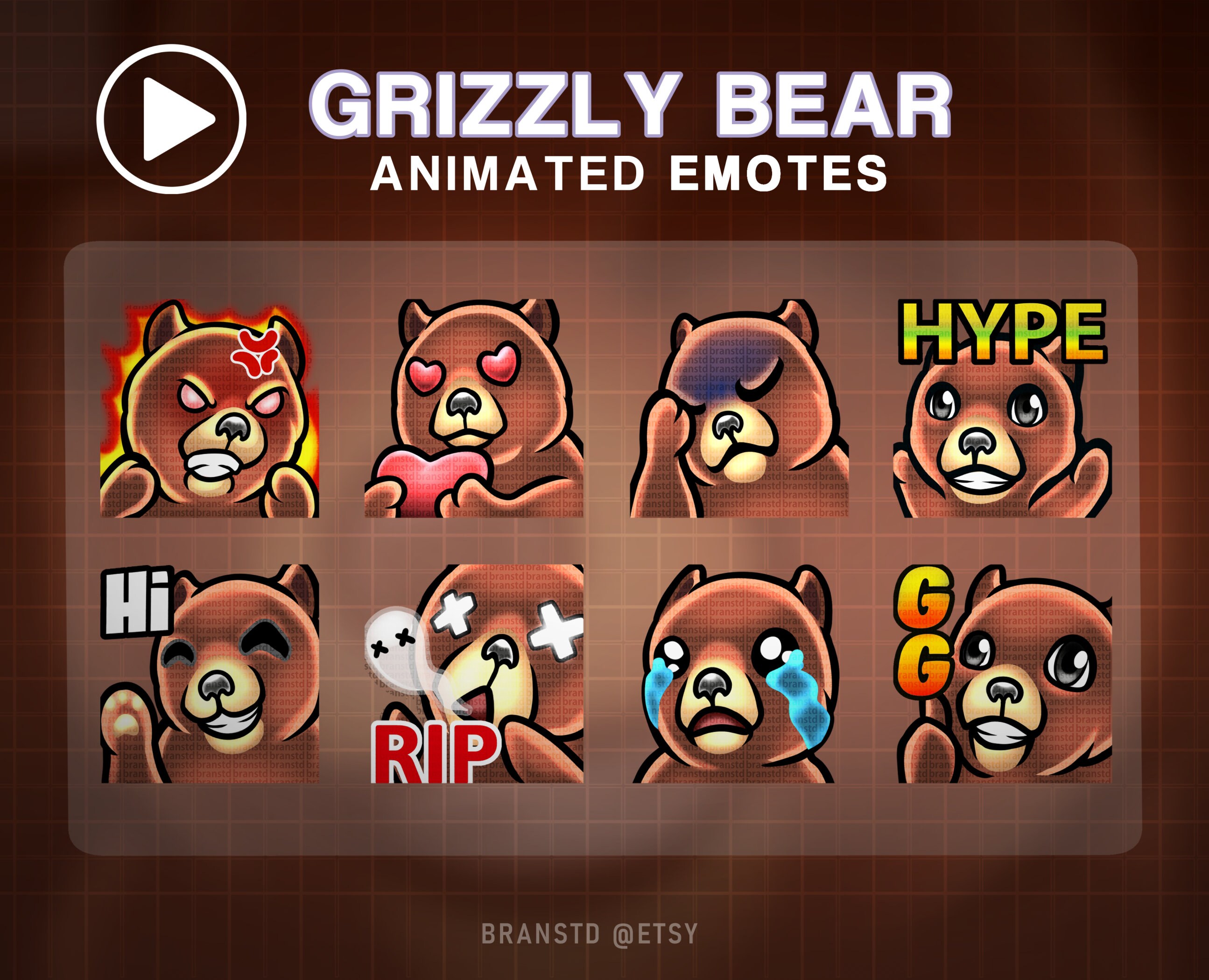 8X ANIMATED Bear Twitch Emotes - ANIMATED Twitch Emotes - Etsy