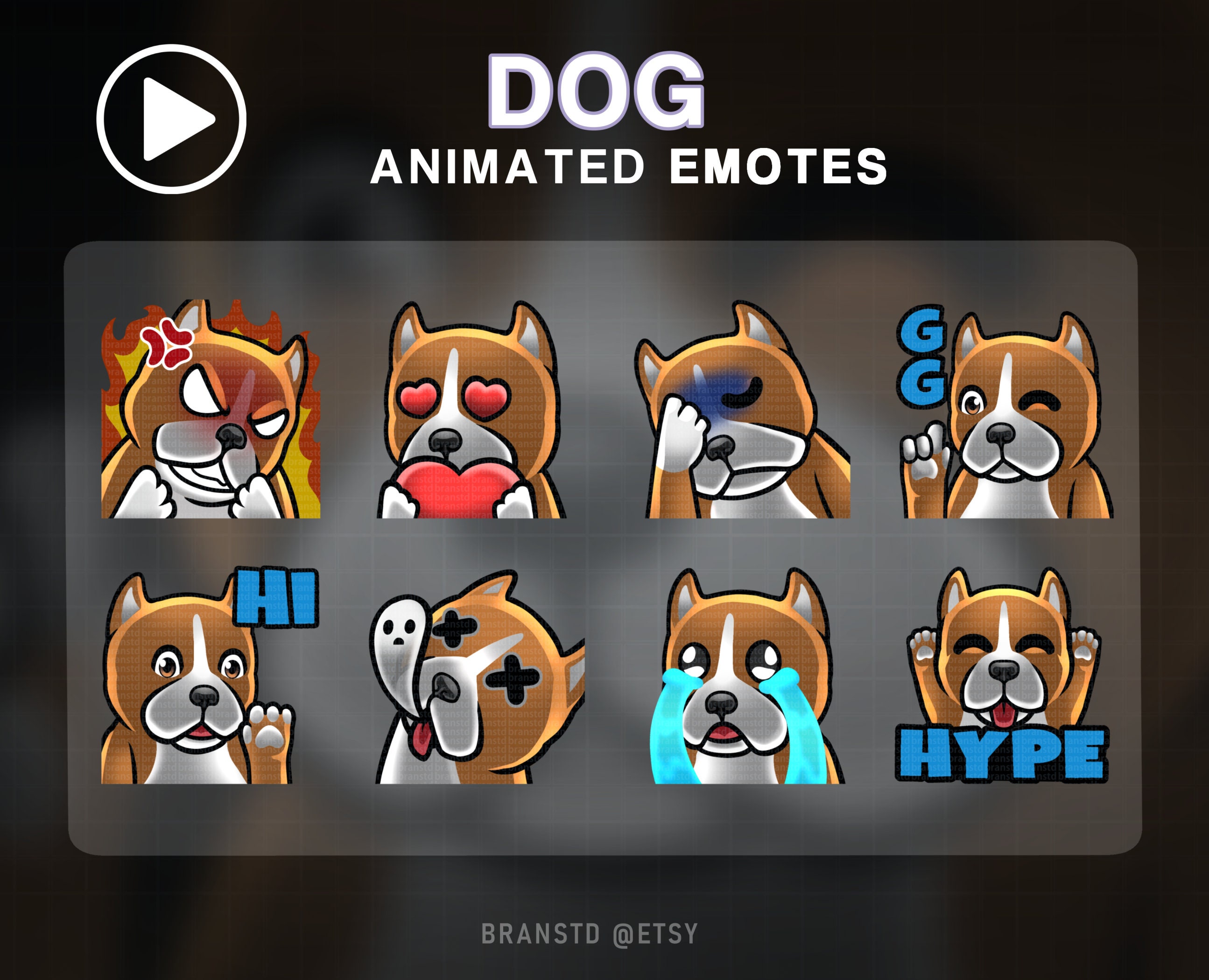 Animated Pitbull Twitch Emotes: Dog Rage, Love, Hype (digital Download ...