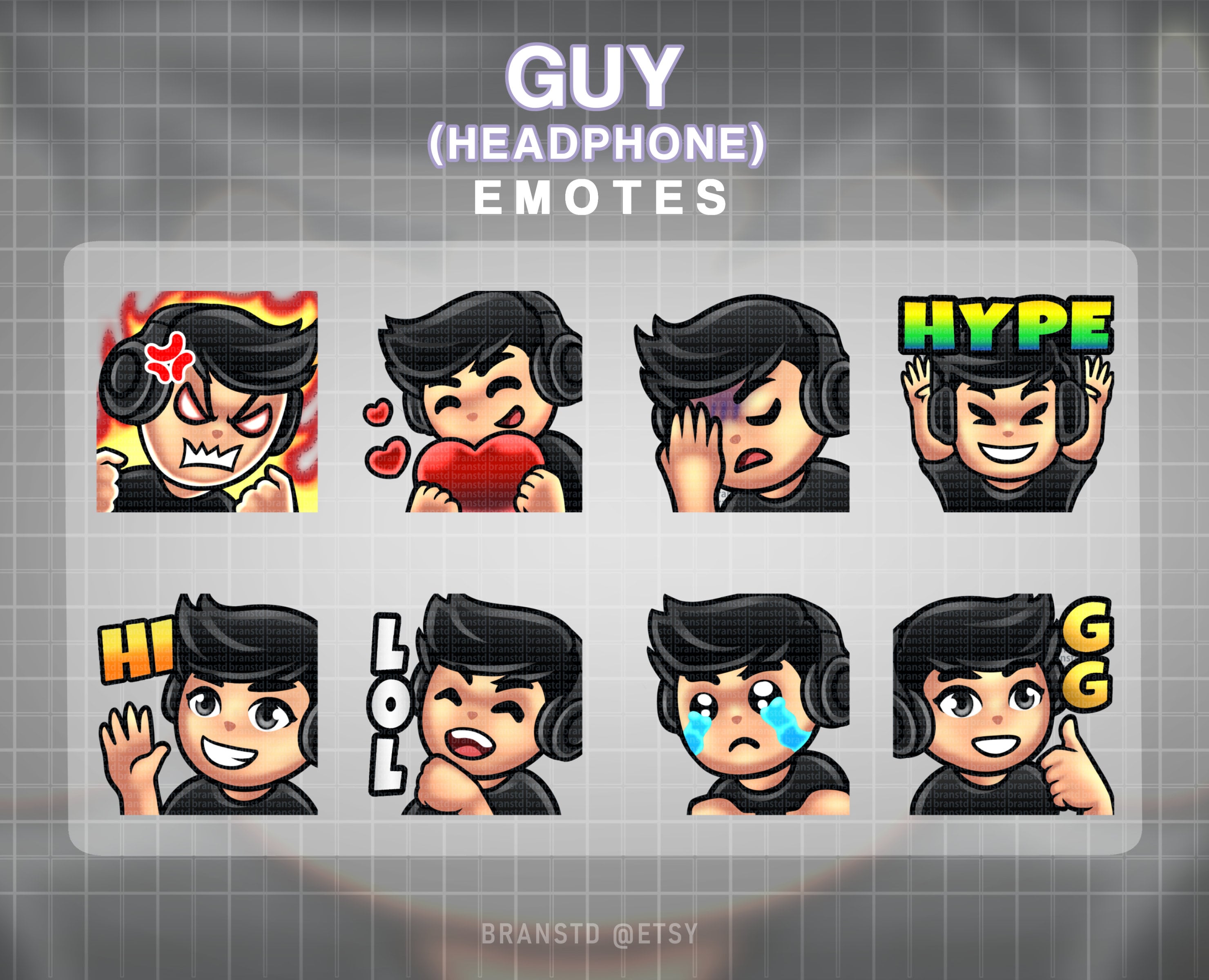 8x Guy with Headphone emotes Guy twitch emotes Art & Collectibles ...