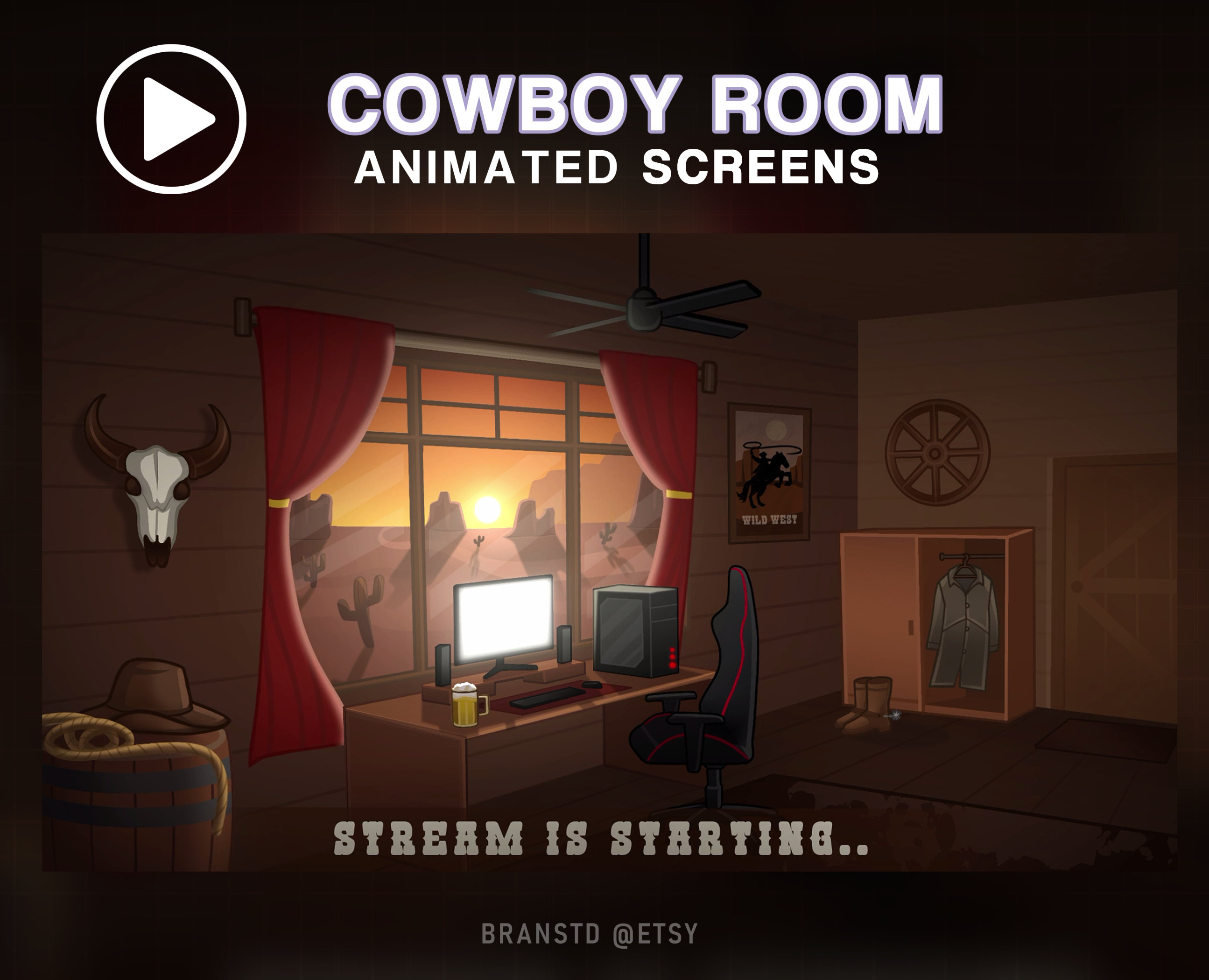 4x ANIMATED Stream Screens - Cowboy Room - Western Room - Wild West ...