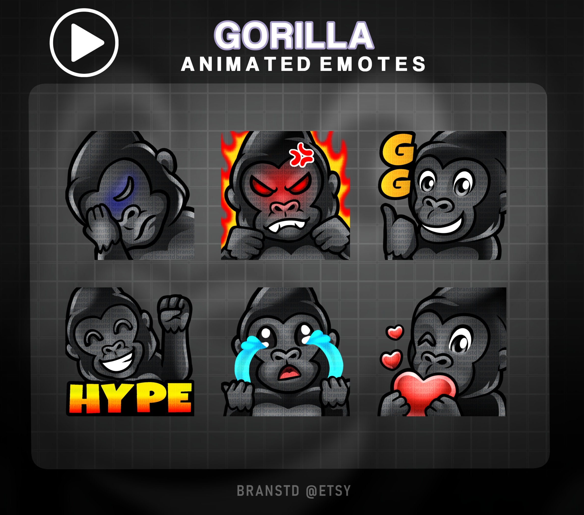 6x ANIMATED Gorilla Emotes - ANIMATED Gorilla Emotes - ANIMATED Twitch ...