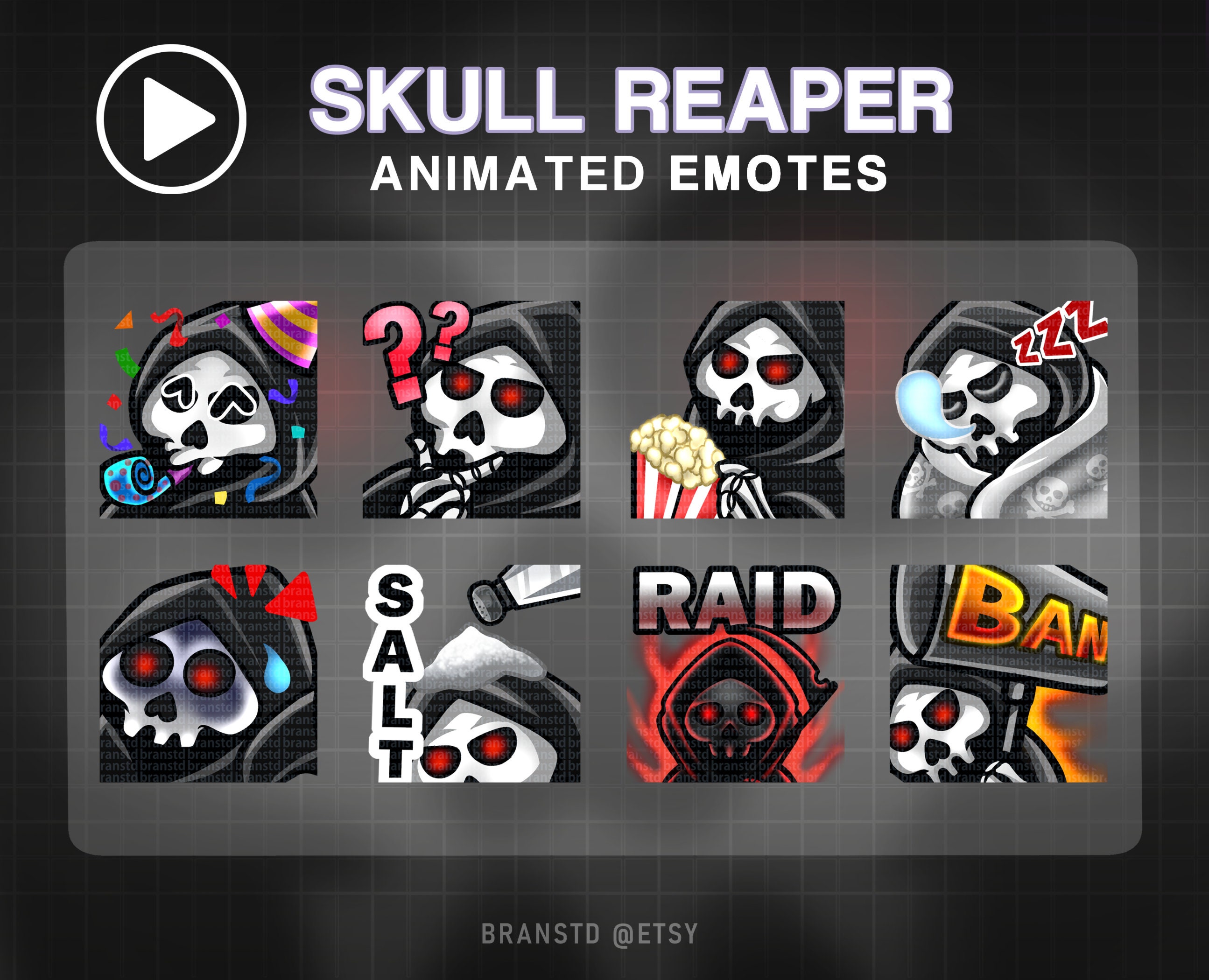 8X ANIMATED Skull Reaper Twitch Emotes ANIMATED Twitch - Etsy