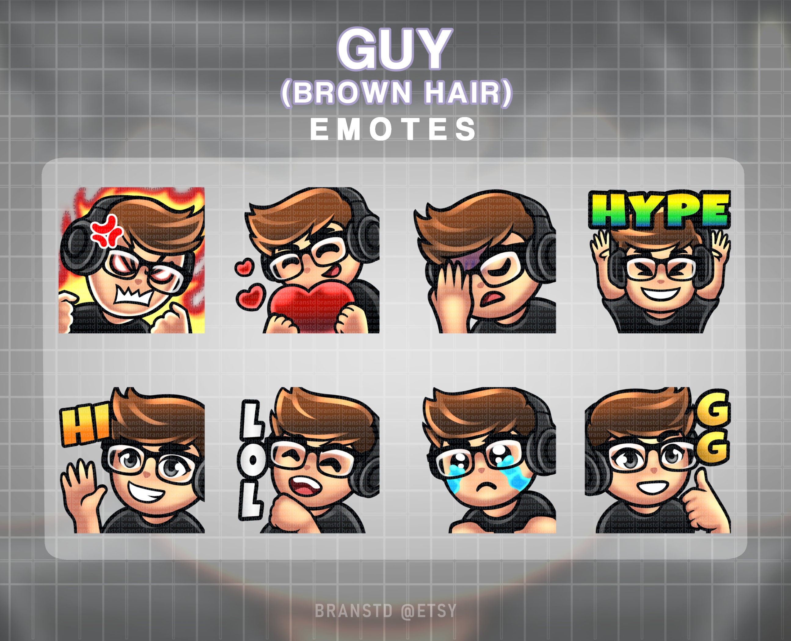 8x Brown Hair Guy Emotes - Guy Twitch Emotes - Etsy