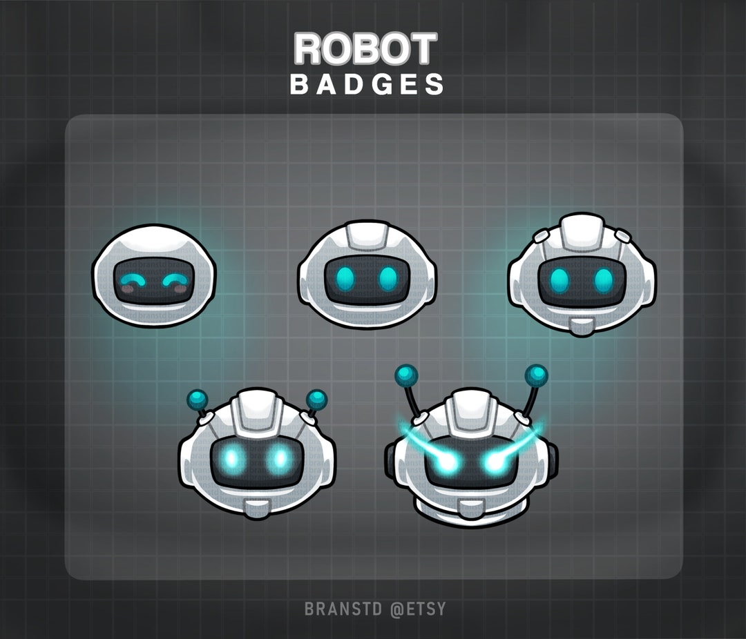 5x Robot Badges - Robot Head Badges - Cyborg Twitch Badges - Etsy