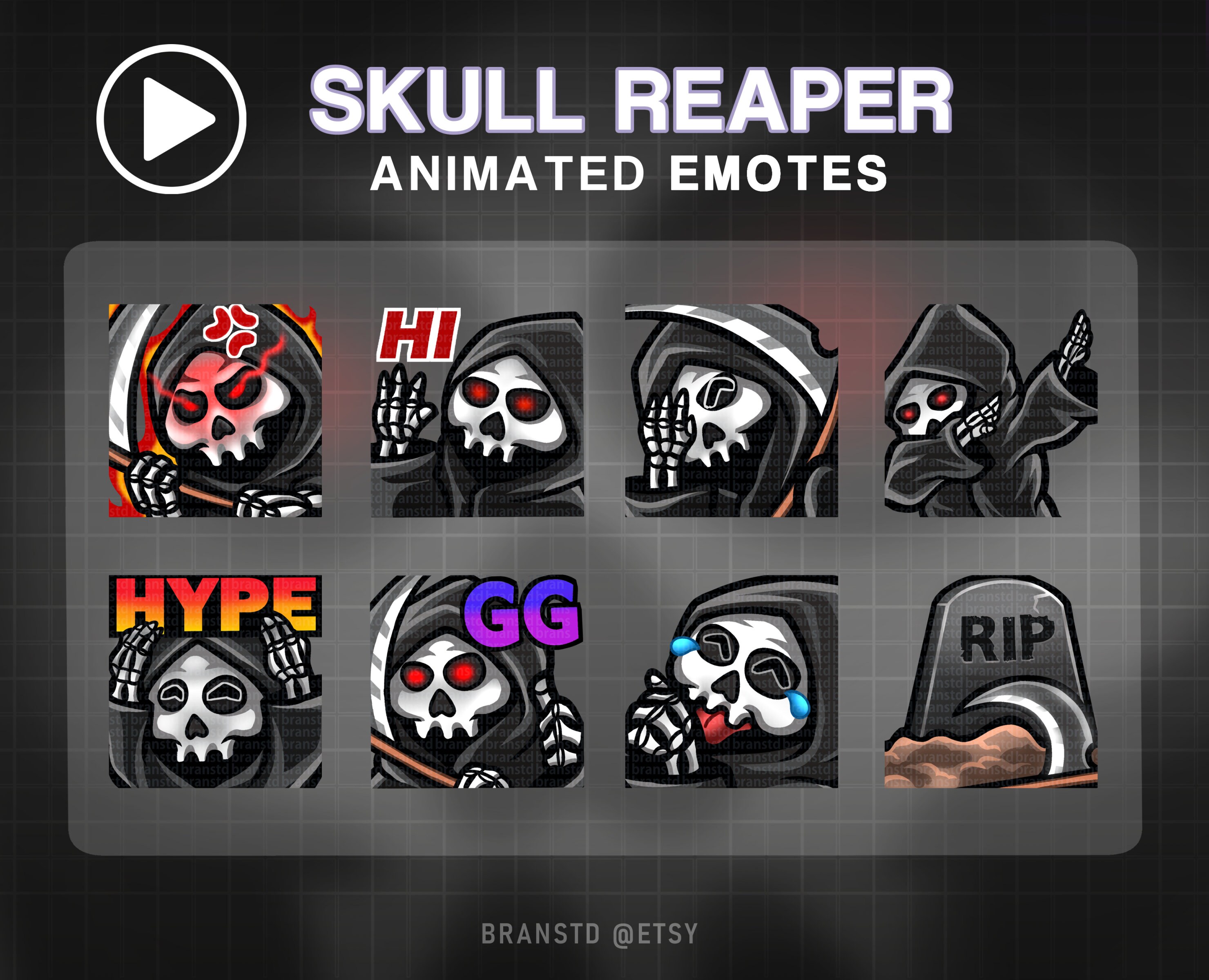 Animated Skull Reaper Twitch Emotes: 8-piece GIF Set (digital Download ...