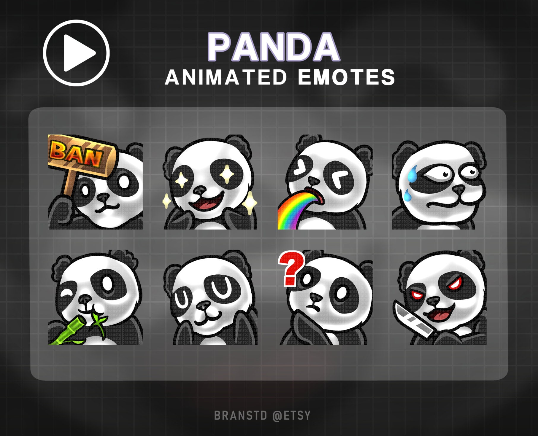 8X ANIMATED Panda Twitch Emotes Panda ANIMATED Twitch Emotes - Etsy