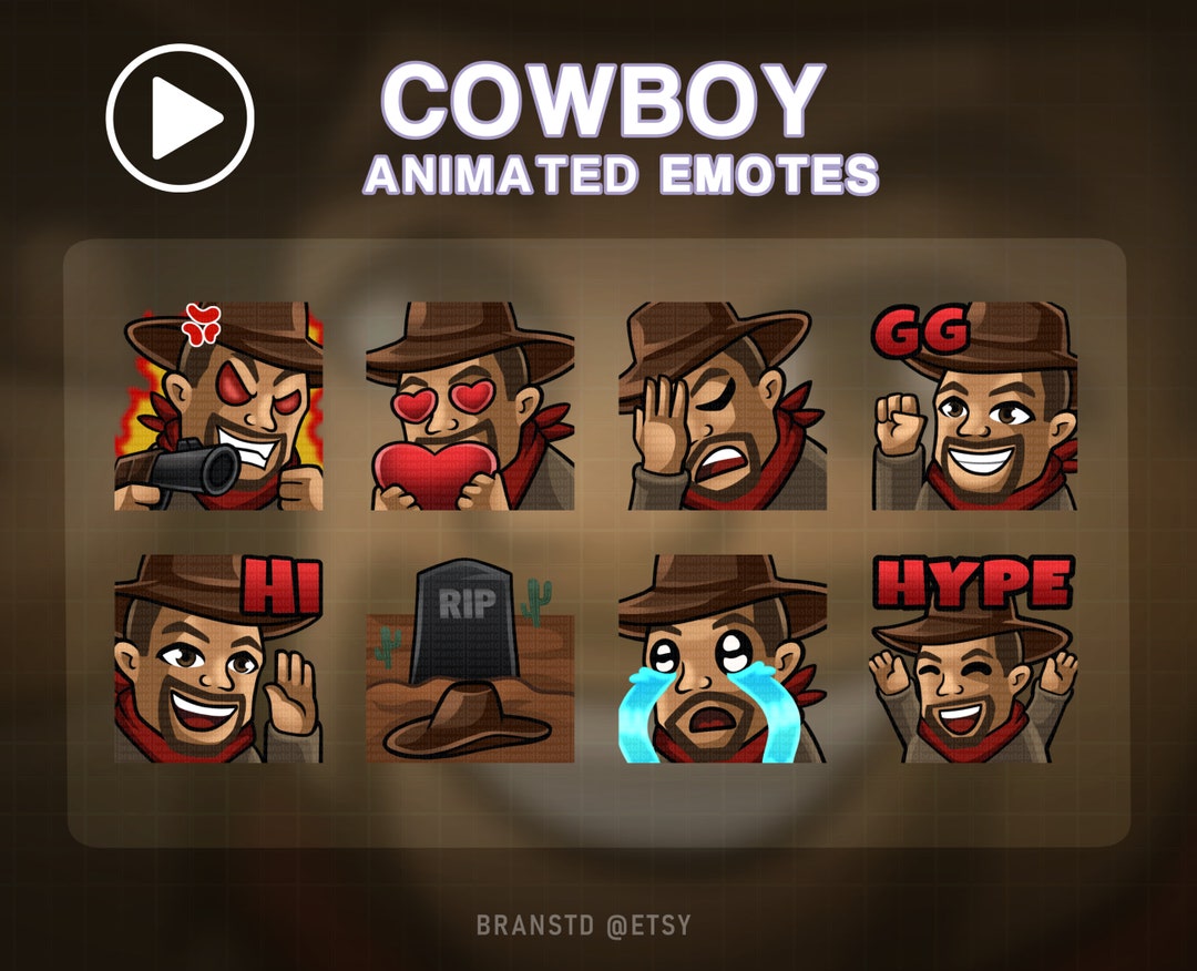8 Animated Cowboy Twitch Emotes: Wild West Streamer Pack (digital ...