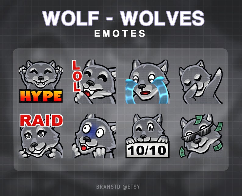 8 X Wolf Twitch Emotes - Wolf Twitch Emotes - Wolf Twitch Emotes - Etsy