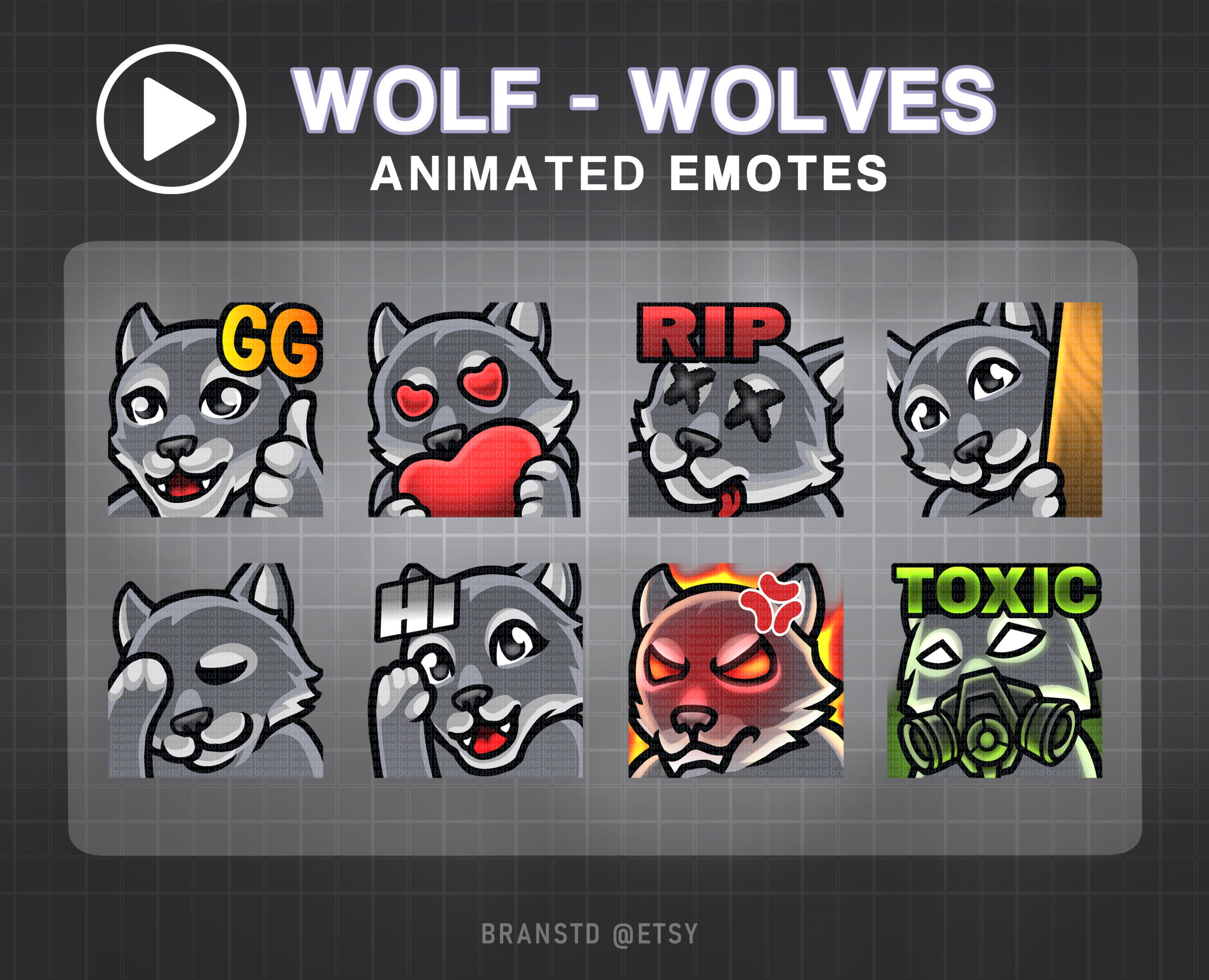 8X ANIMATED Wolf Twitch Emotes - ANIMATED Twitch Emotes - Etsy