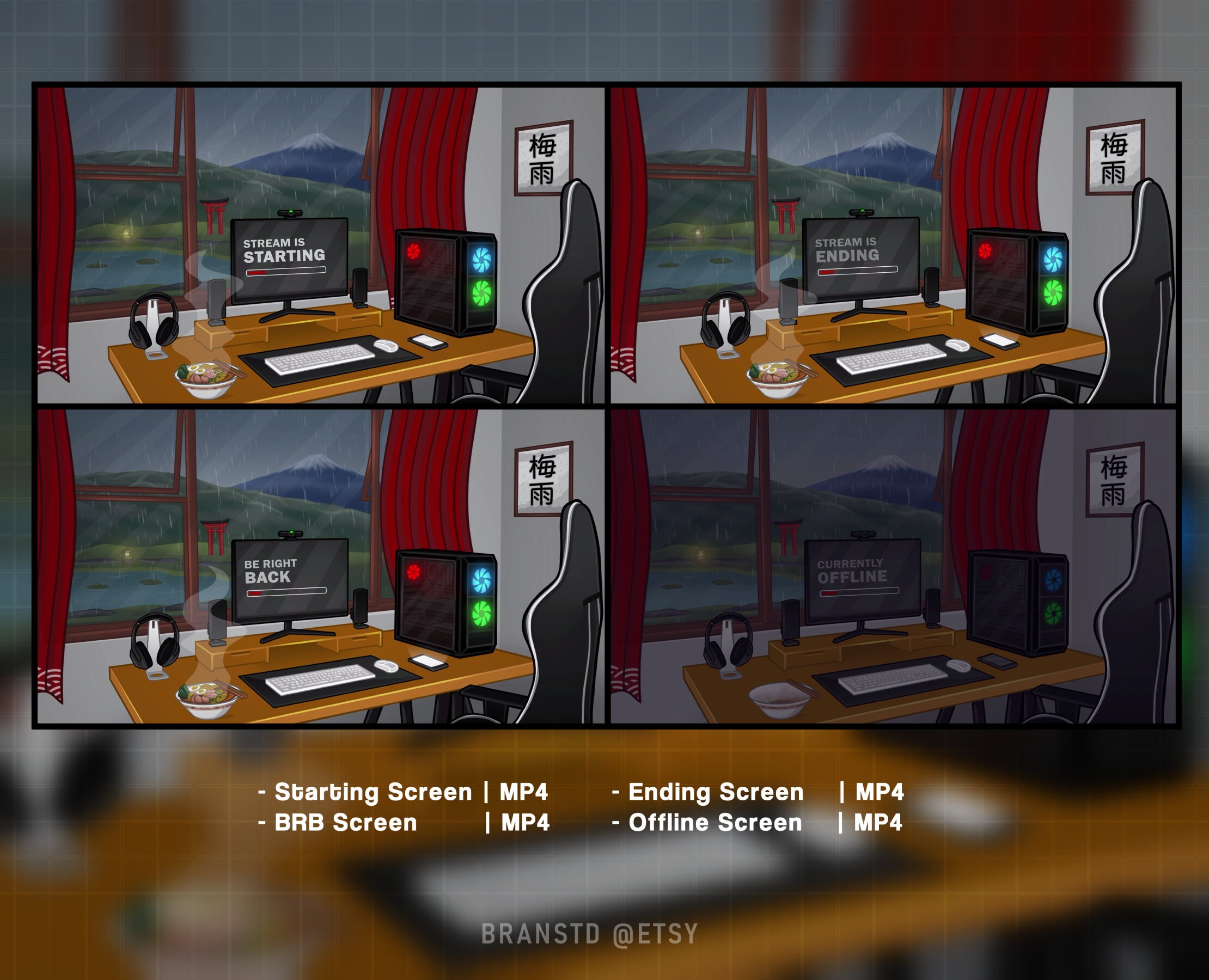 4x ANIMATED Japanese Screens - Japan Scene - Fujiyama View Screen ...