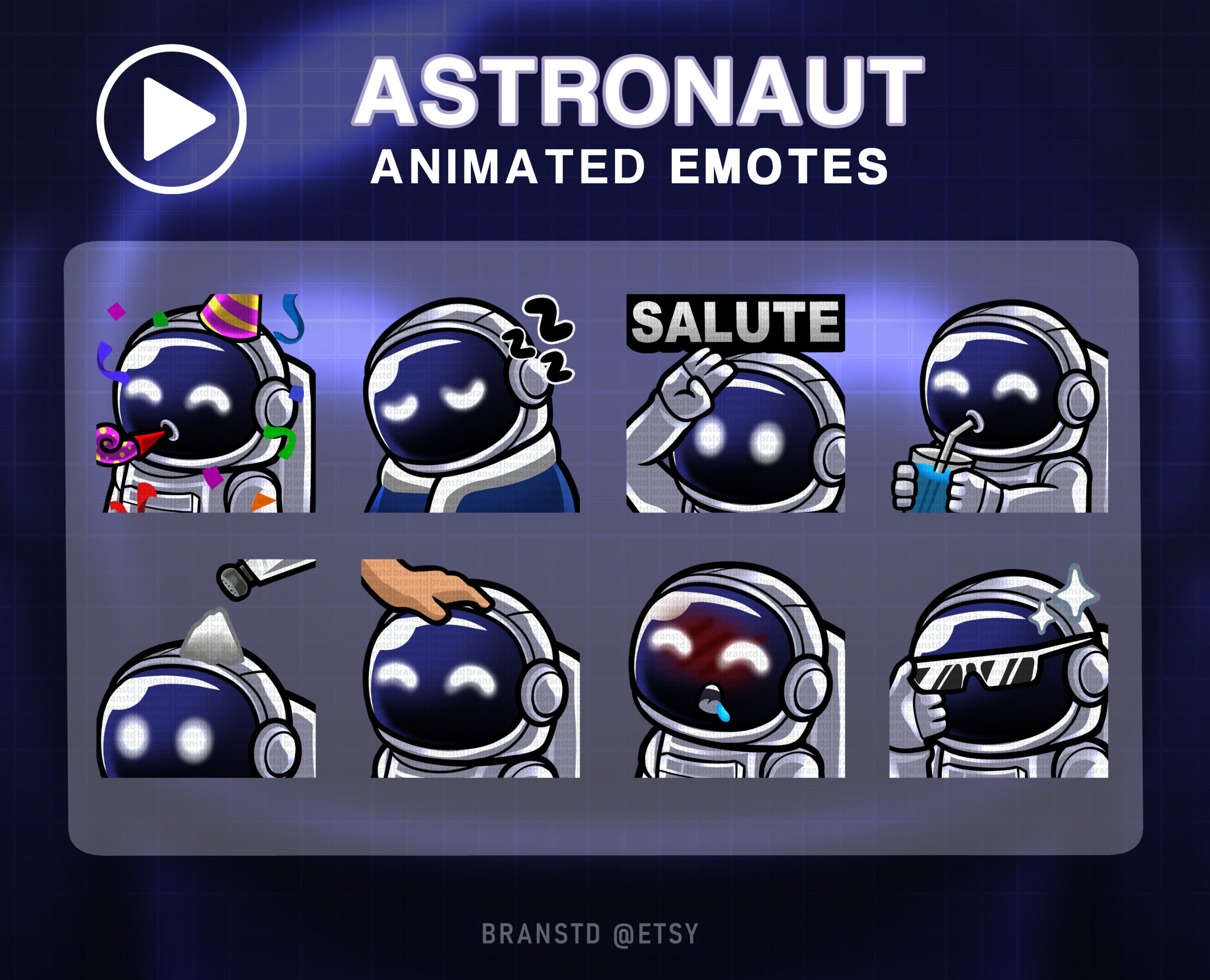 8 X ANIMATED Astronaut Twitch Emotes Astronaut Twitch Emotes - Etsy