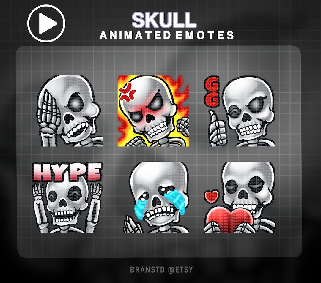 6 X ANIMATED Skull Twitch Emotes - ANIMATED Skeleton Twitch Emotes - Etsy